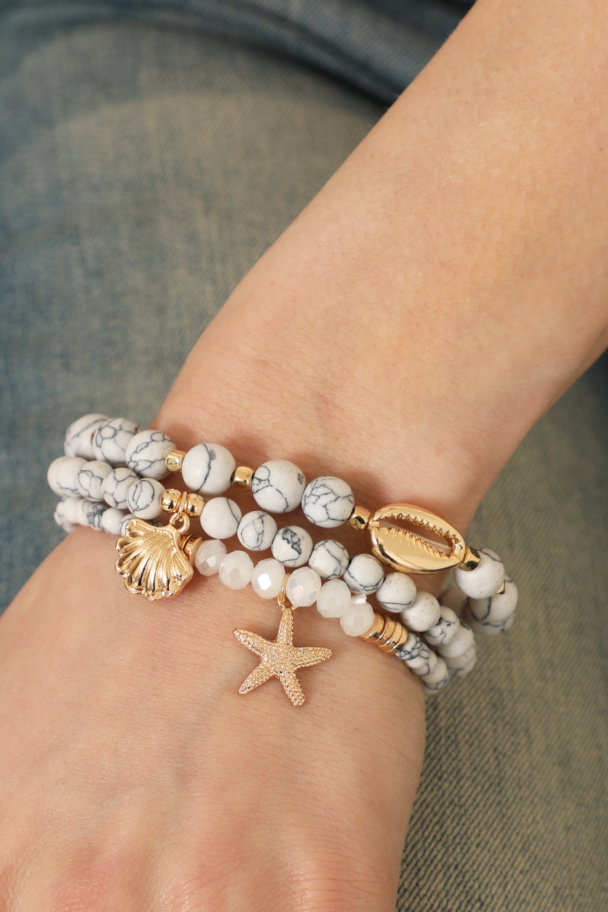 NATURAL STONE SEA SHELL CHARM BRACELET SET – Riah Fashion