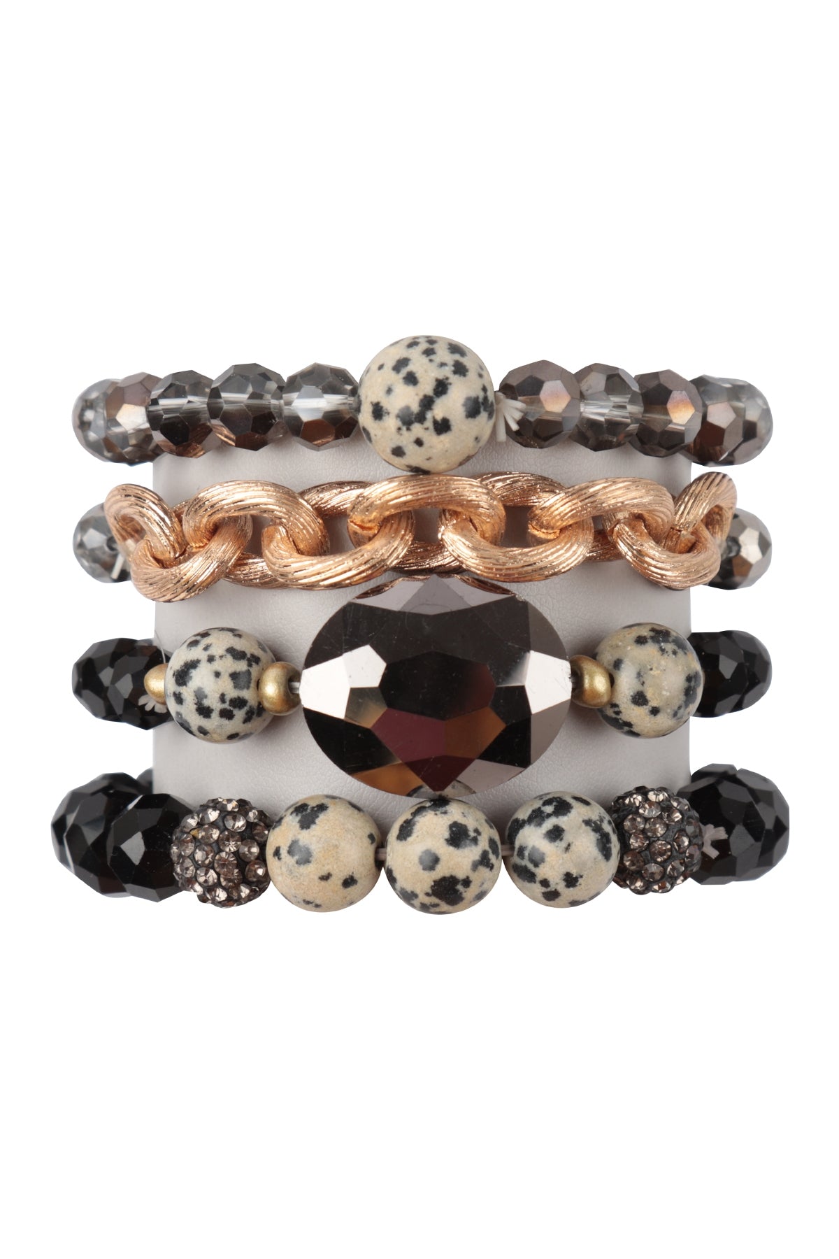 4 LAYERED STACKABLE CHAIN GLASS BEADED STRETCH BRACELET – Riah Fashion