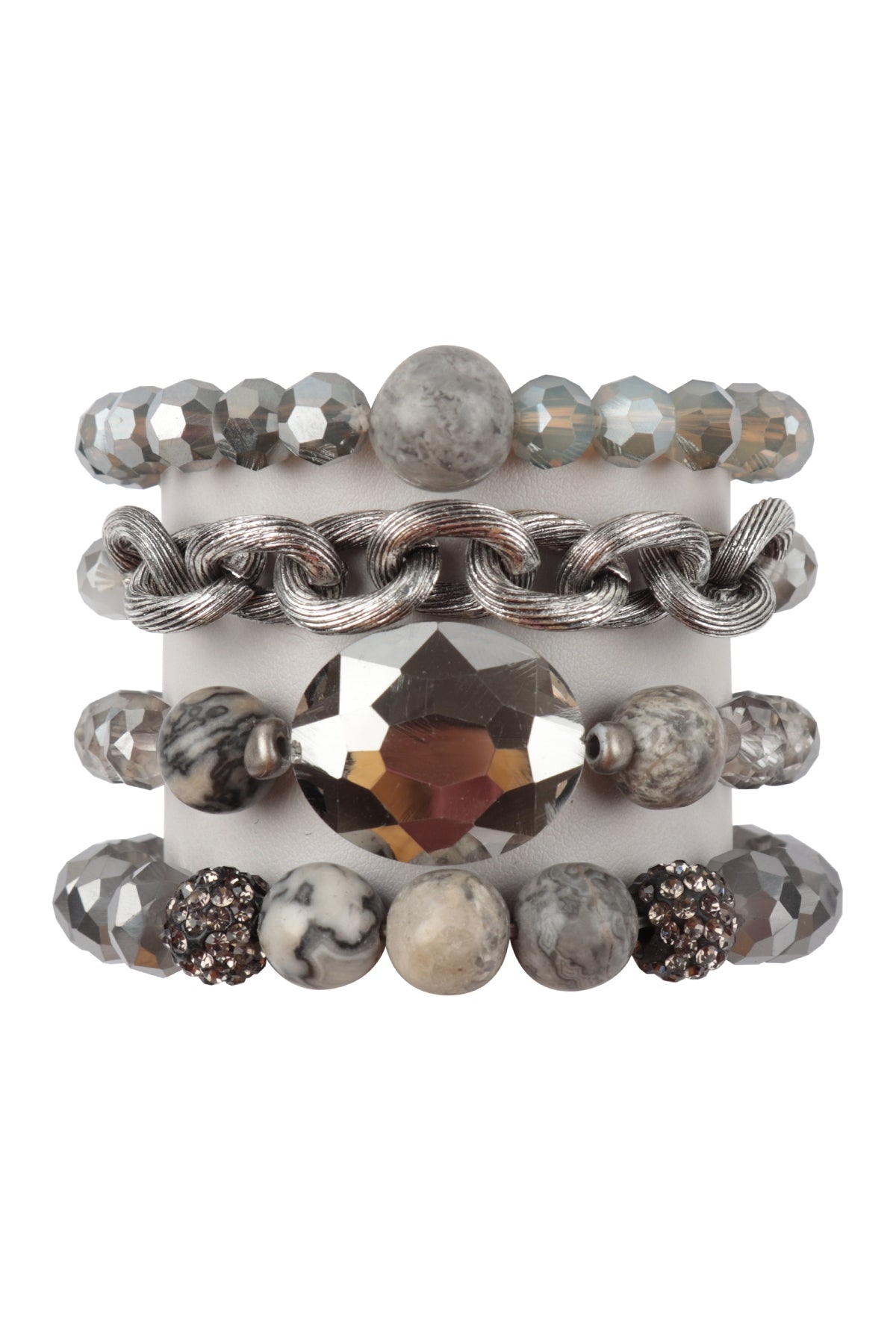 4 LAYERED STACKABLE CHAIN GLASS BEADED STRETCH BRACELET – Riah Fashion