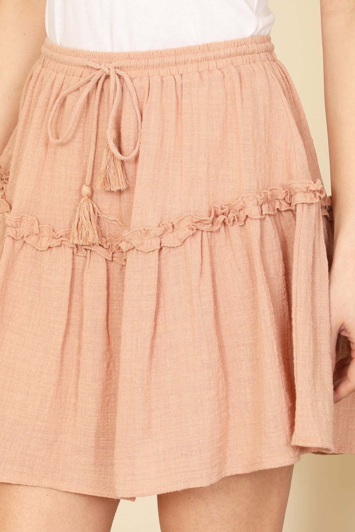 Salmon Ruffle Merrow Detail Mini Skirt – Riah Fashion