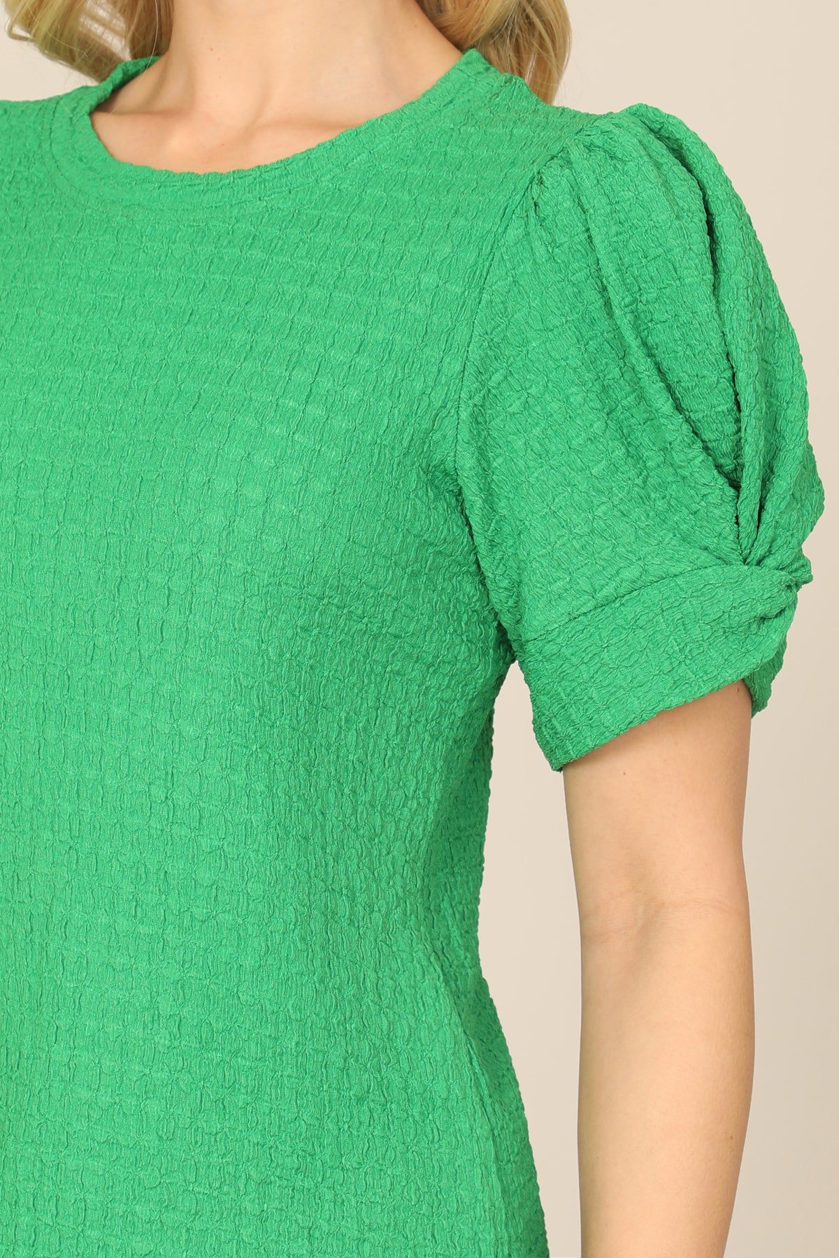 TWIST PUFF SLEEVE BARK CREPE TOP – Riah Fashion