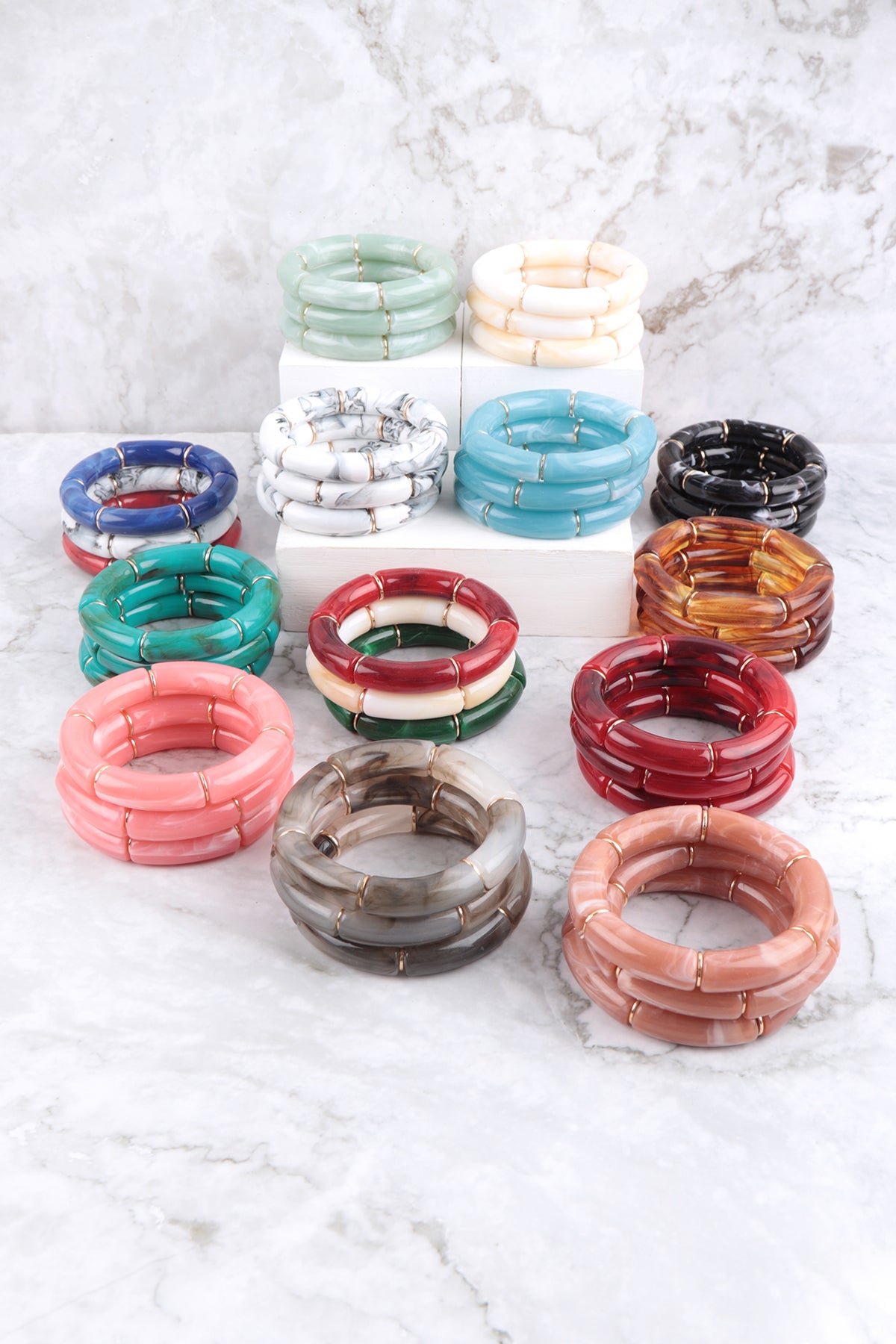 TUBULAR BEAD ACRYLIC 3 SET BANGLE BRACELET – Riah Fashion