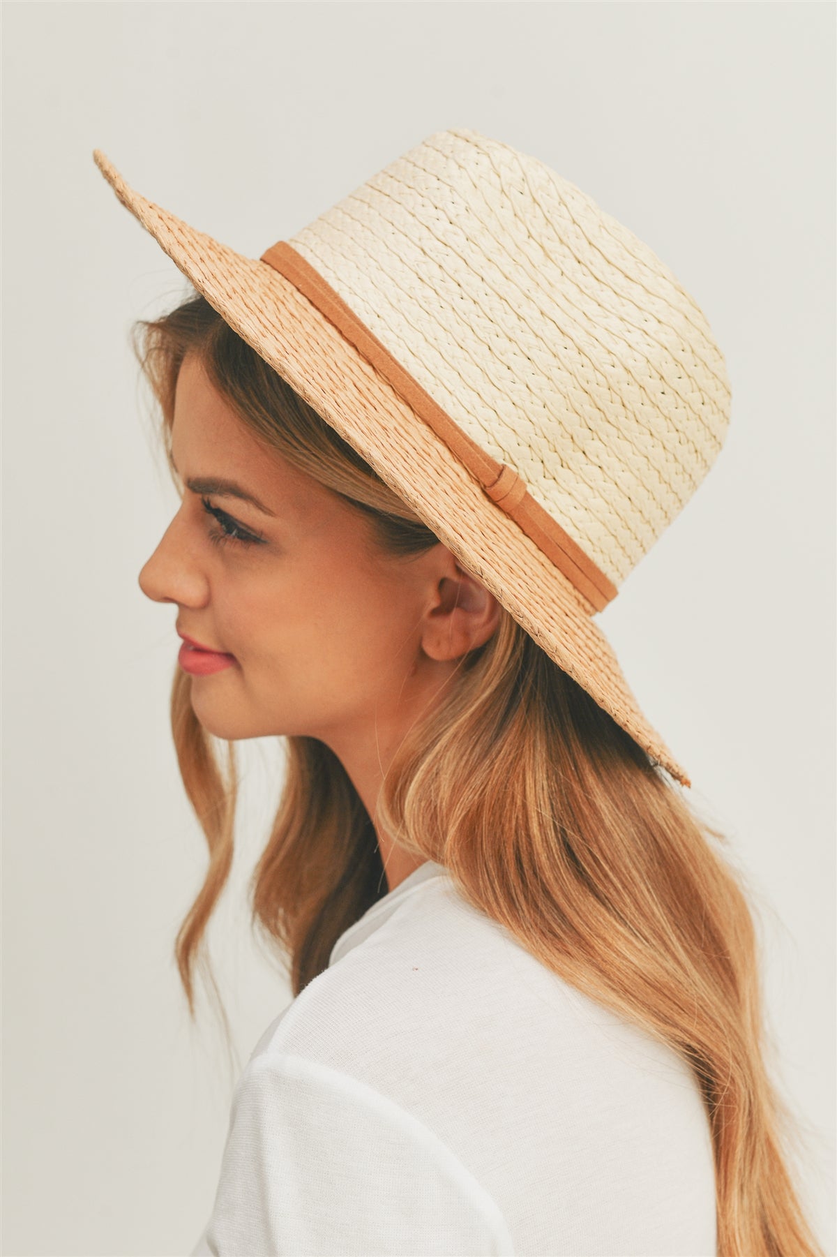 TWO TONE SUN HAT WITH SUEDE DOUBLE BAND – Riah Fashion