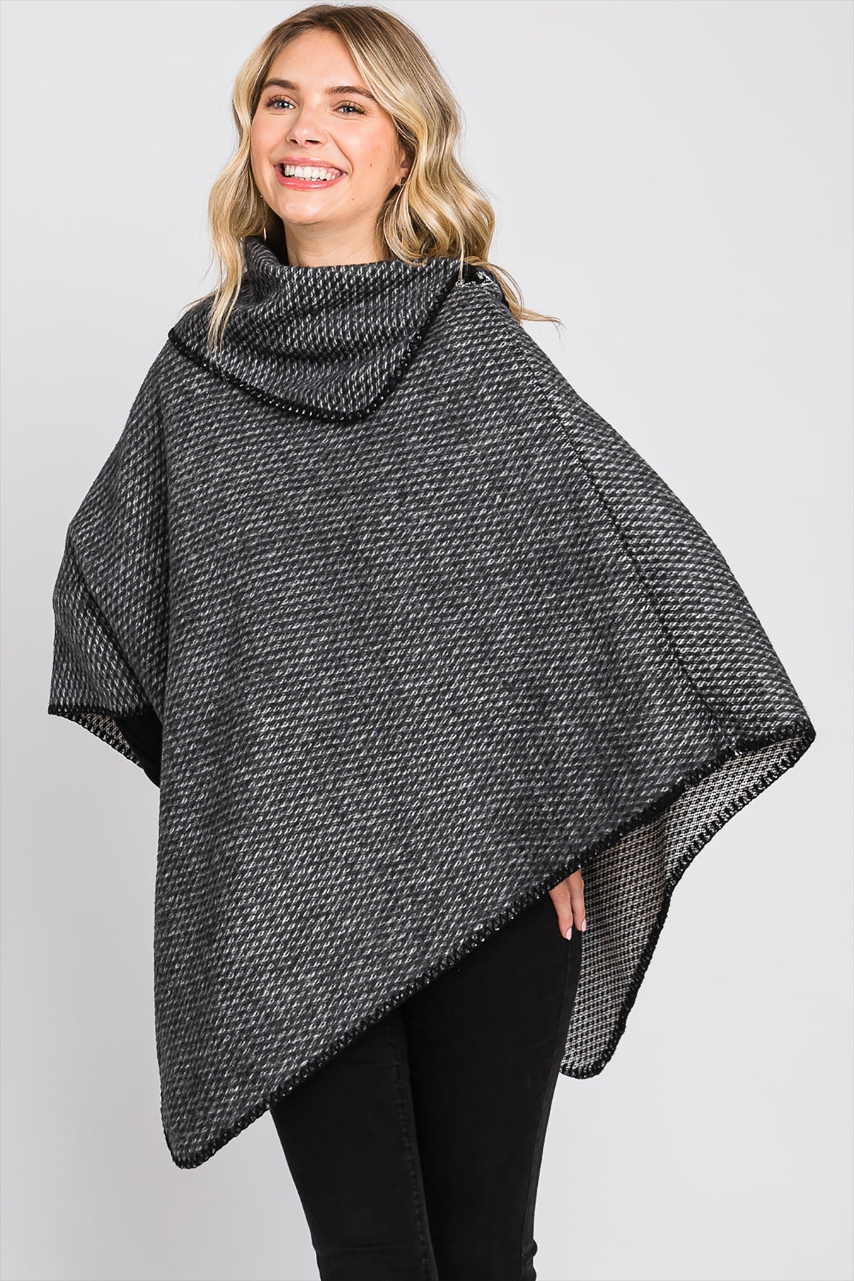 SOLID TEXTURED NECK PONCHO – Riah Fashion