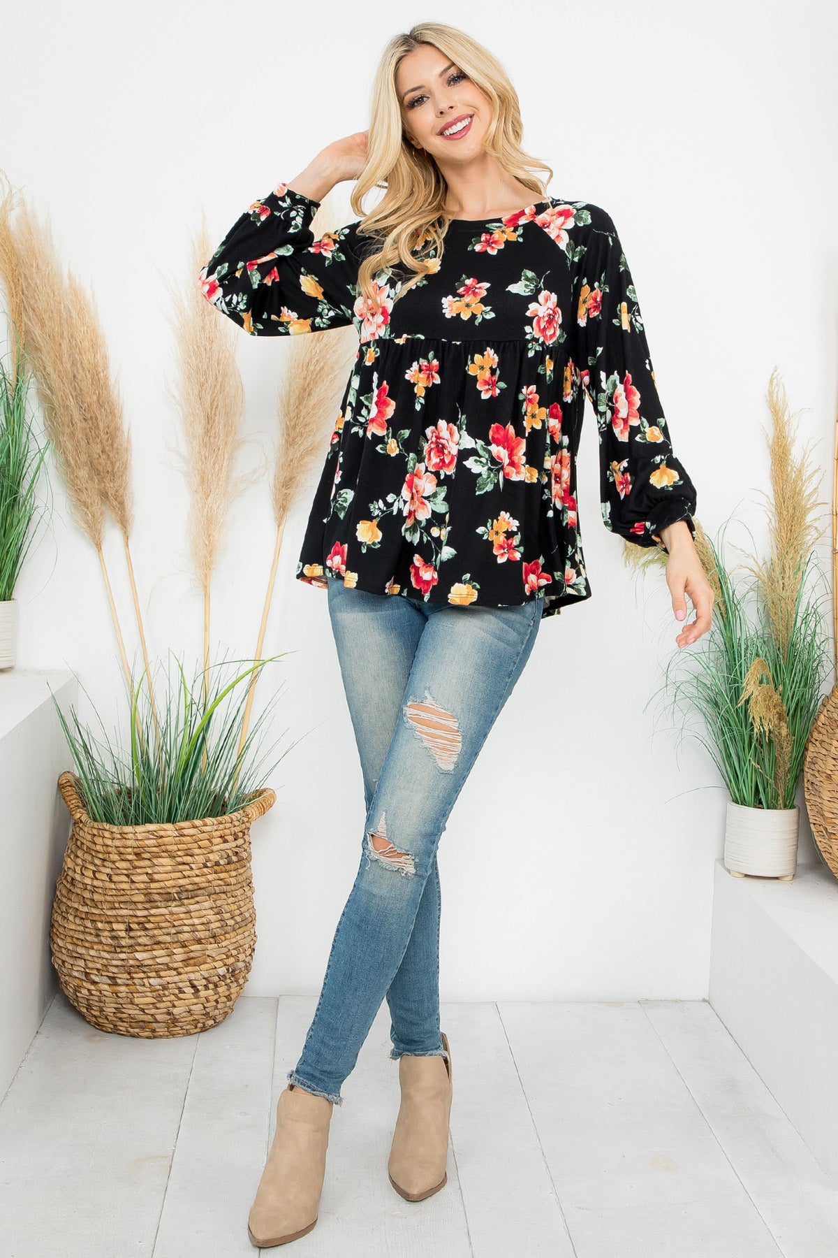Long Puff Sleeve Floral Top – Riah Fashion