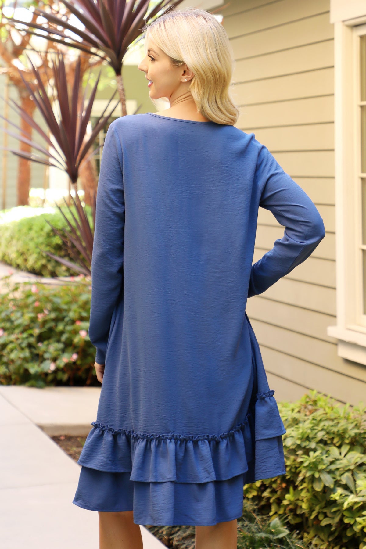 Long Sleeve Flat Merrow Detail Hem Woven Dress – Riah Fashion