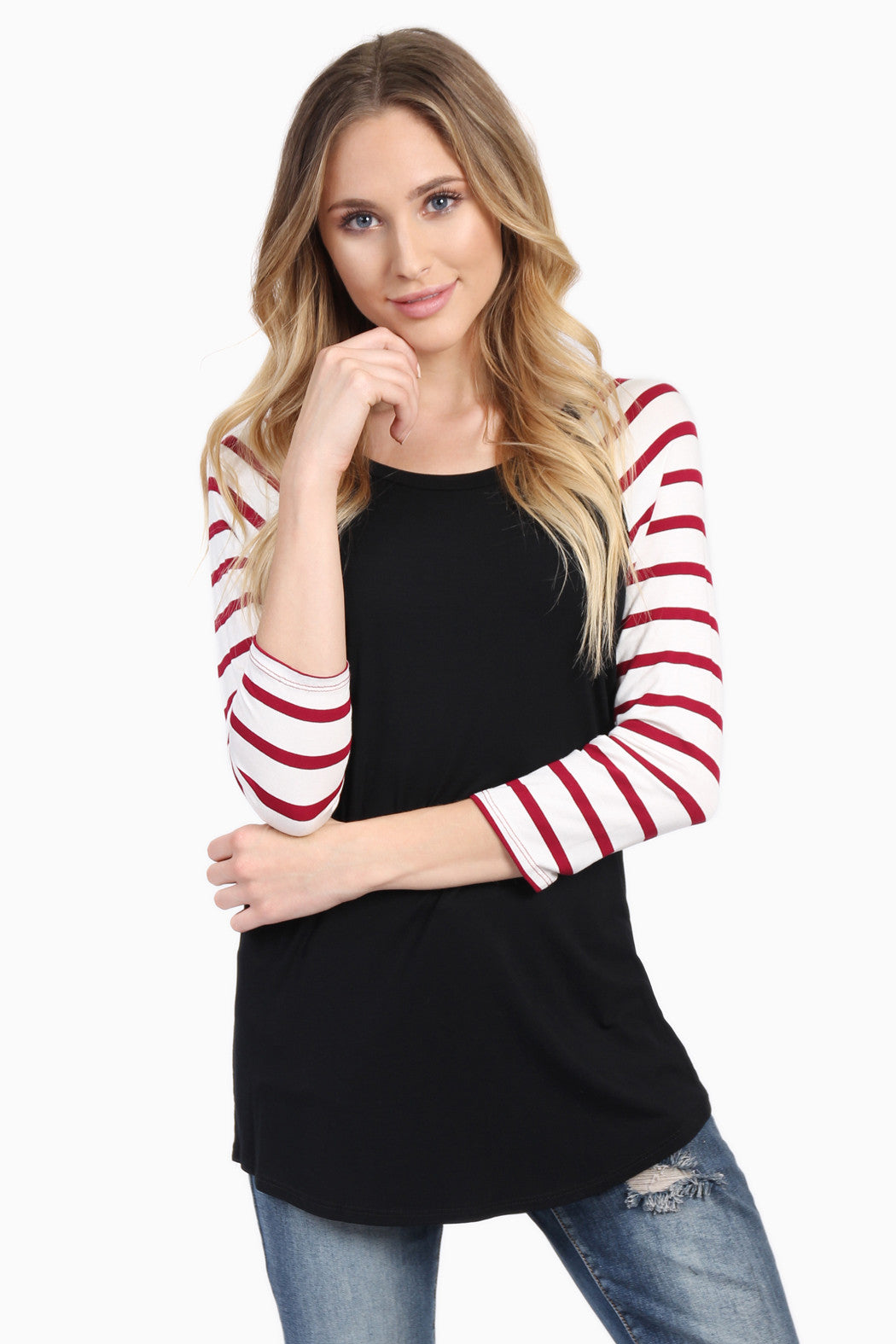 Striped Sleeve Raglan Tee – Riah Fashion