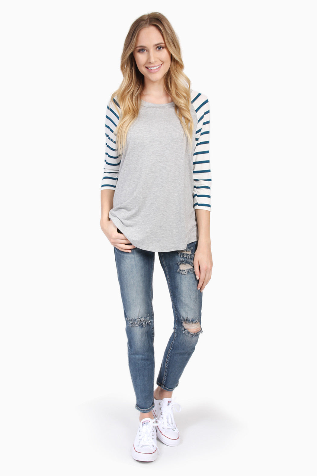 Striped Sleeve Raglan Tee – Riah Fashion