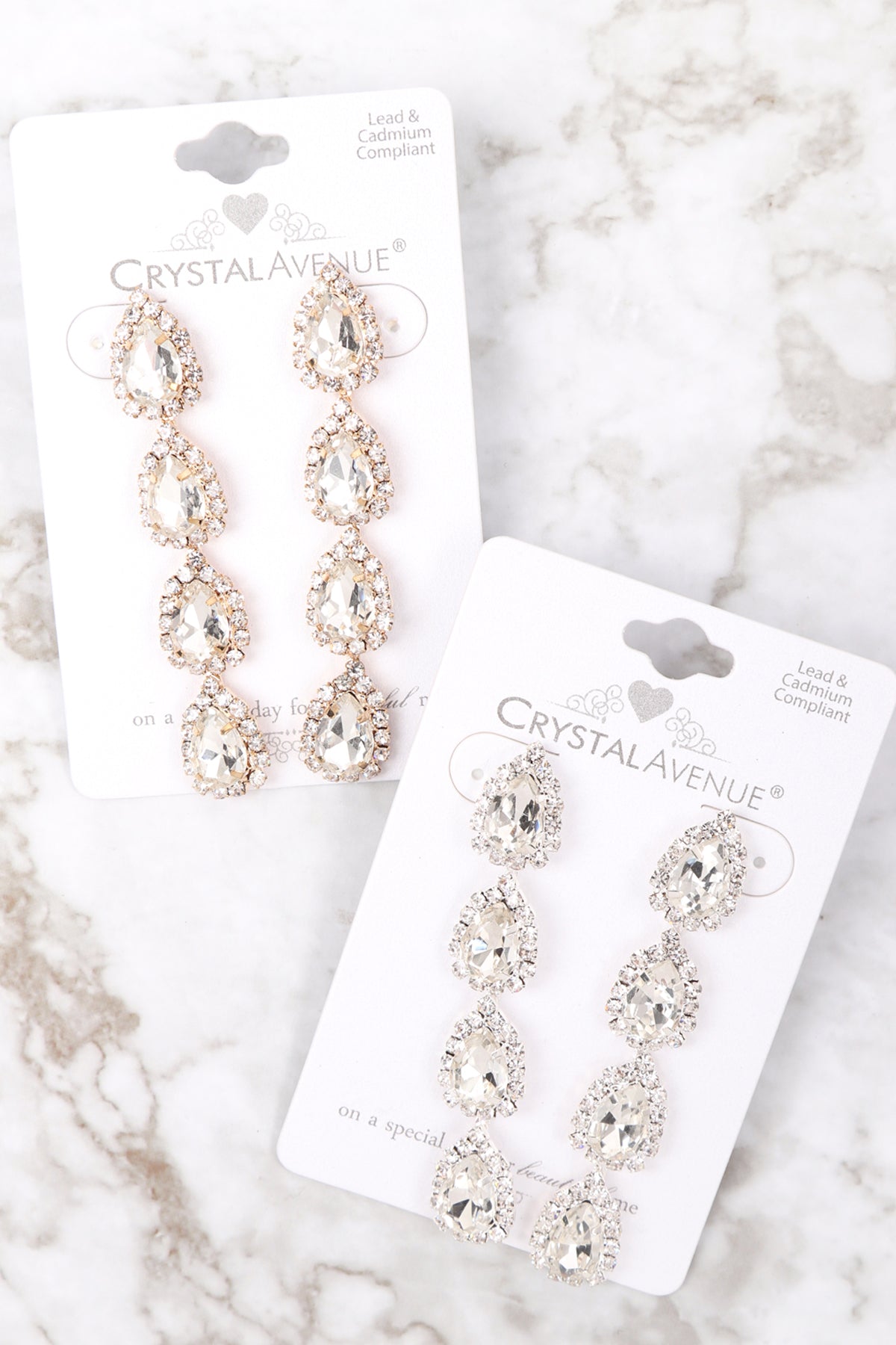 25801 - FOUR PEAR SHAPED RHINESTONE DROP LINKED EARRINGS – Riah Fashion