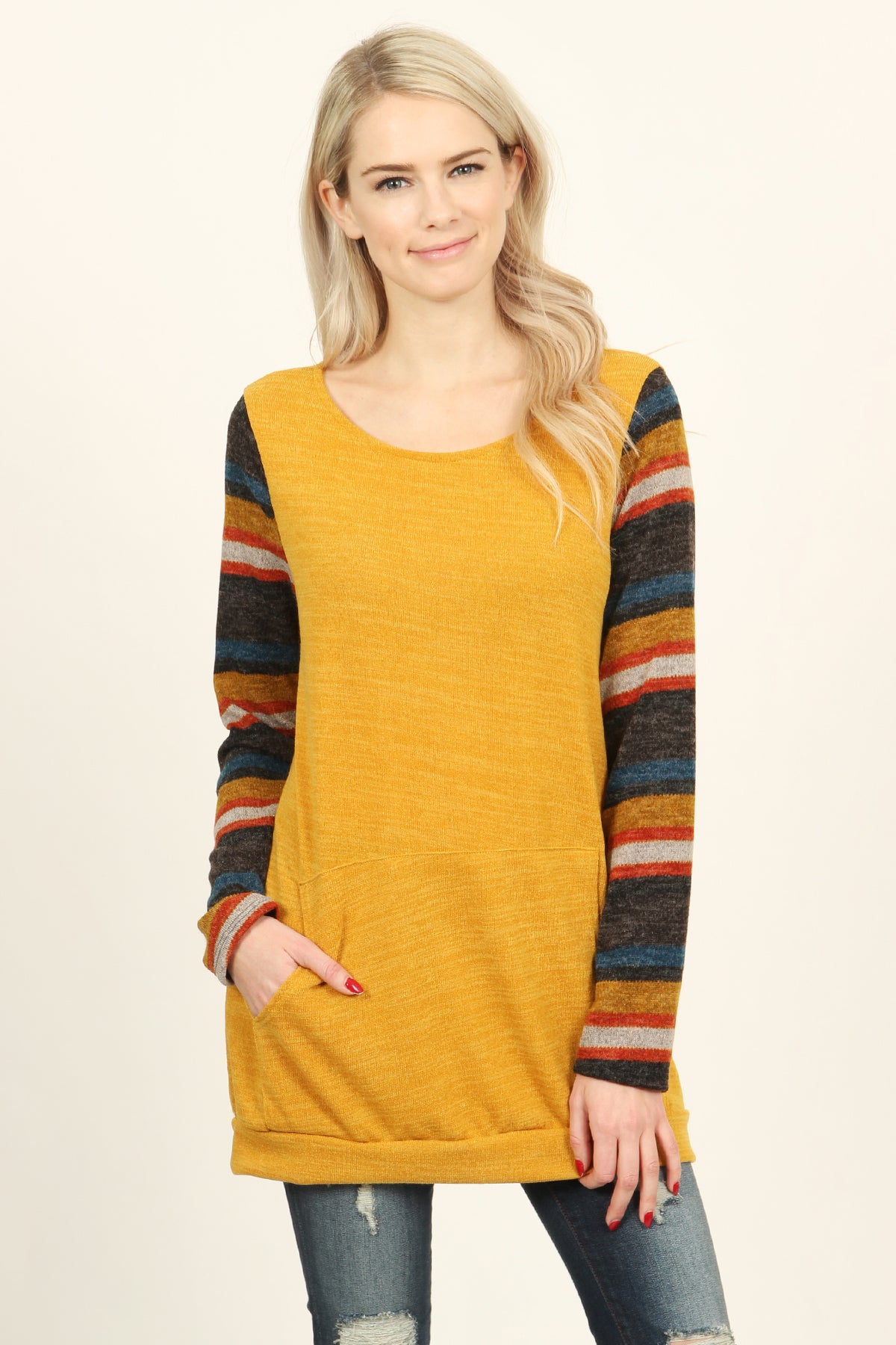 Multi Colored Sleeve Pocket Tunic – Riah Fashion