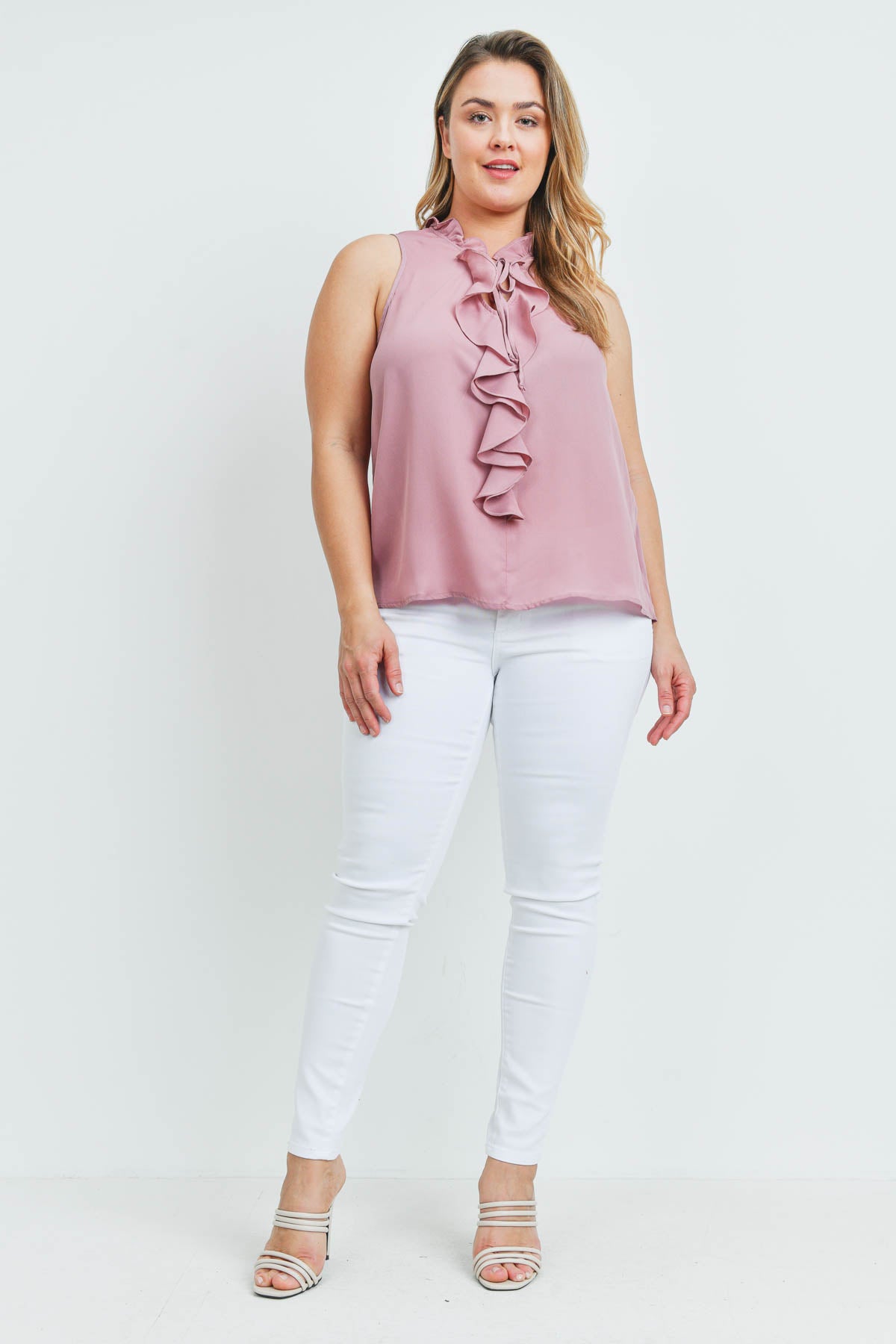 Plus Size Ruffled Front Sleeveless Blouse – Riah Fashion