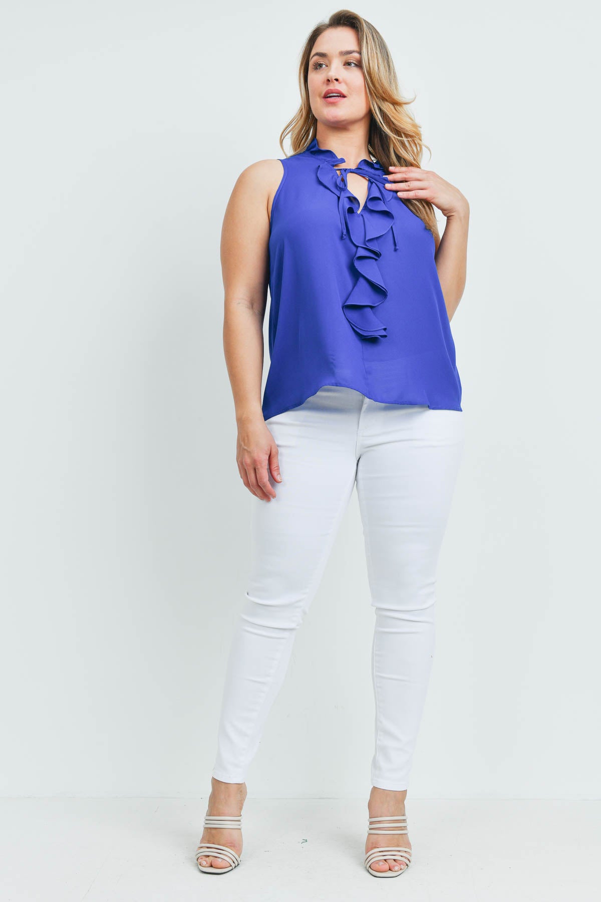 Plus Size Ruffled Front Sleeveless Blouse – Riah Fashion