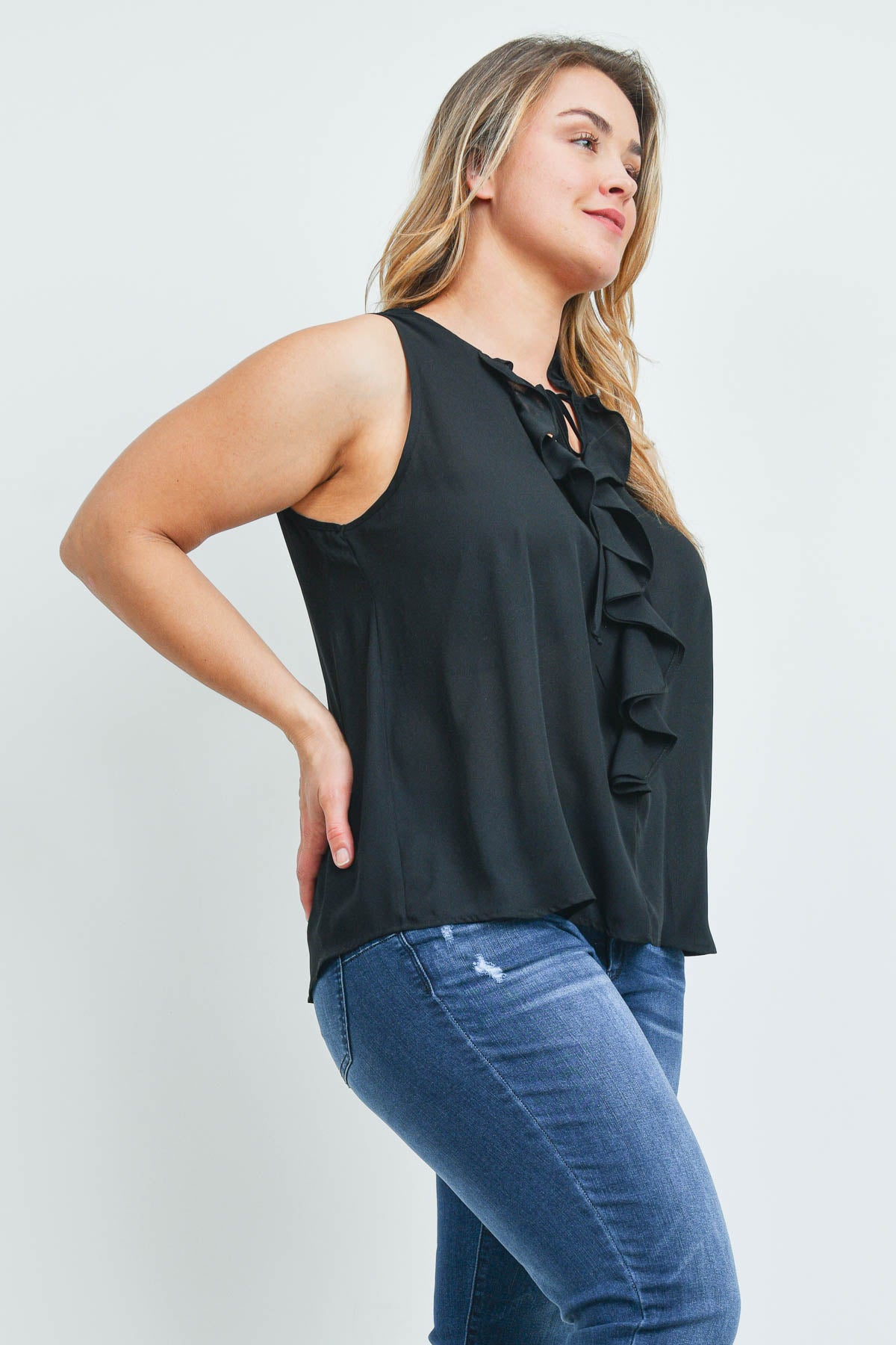 Plus Size Ruffled Front Sleeveless Blouse – Riah Fashion