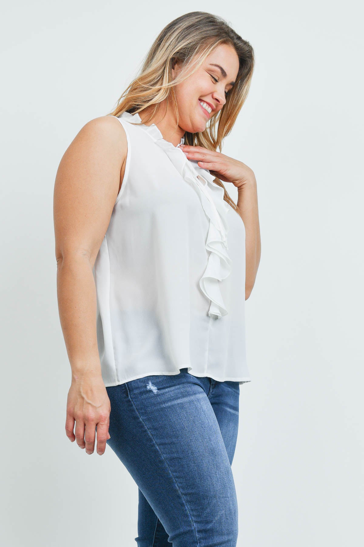 Plus Size Ruffled Front Sleeveless Blouse – Riah Fashion