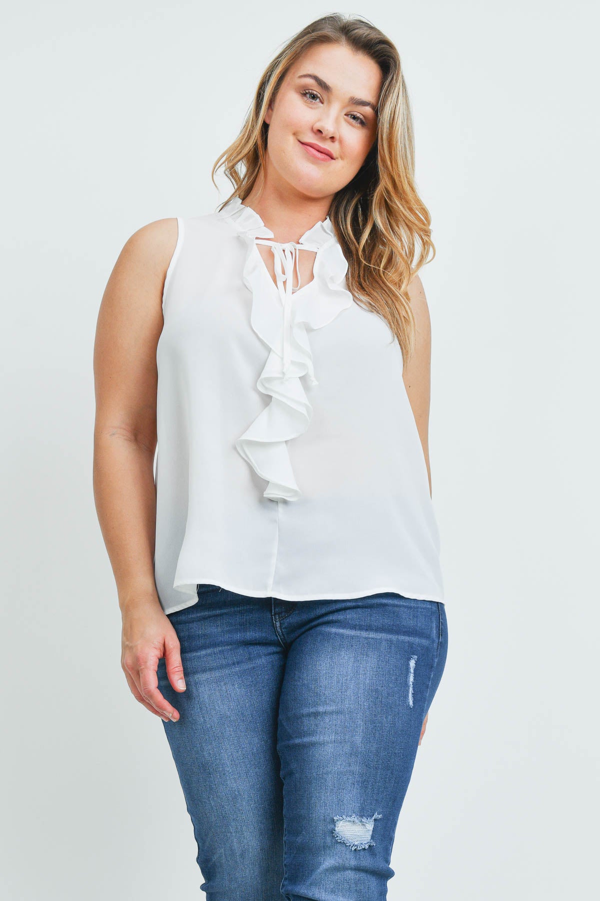 Plus Size Ruffled Front Sleeveless Blouse – Riah Fashion