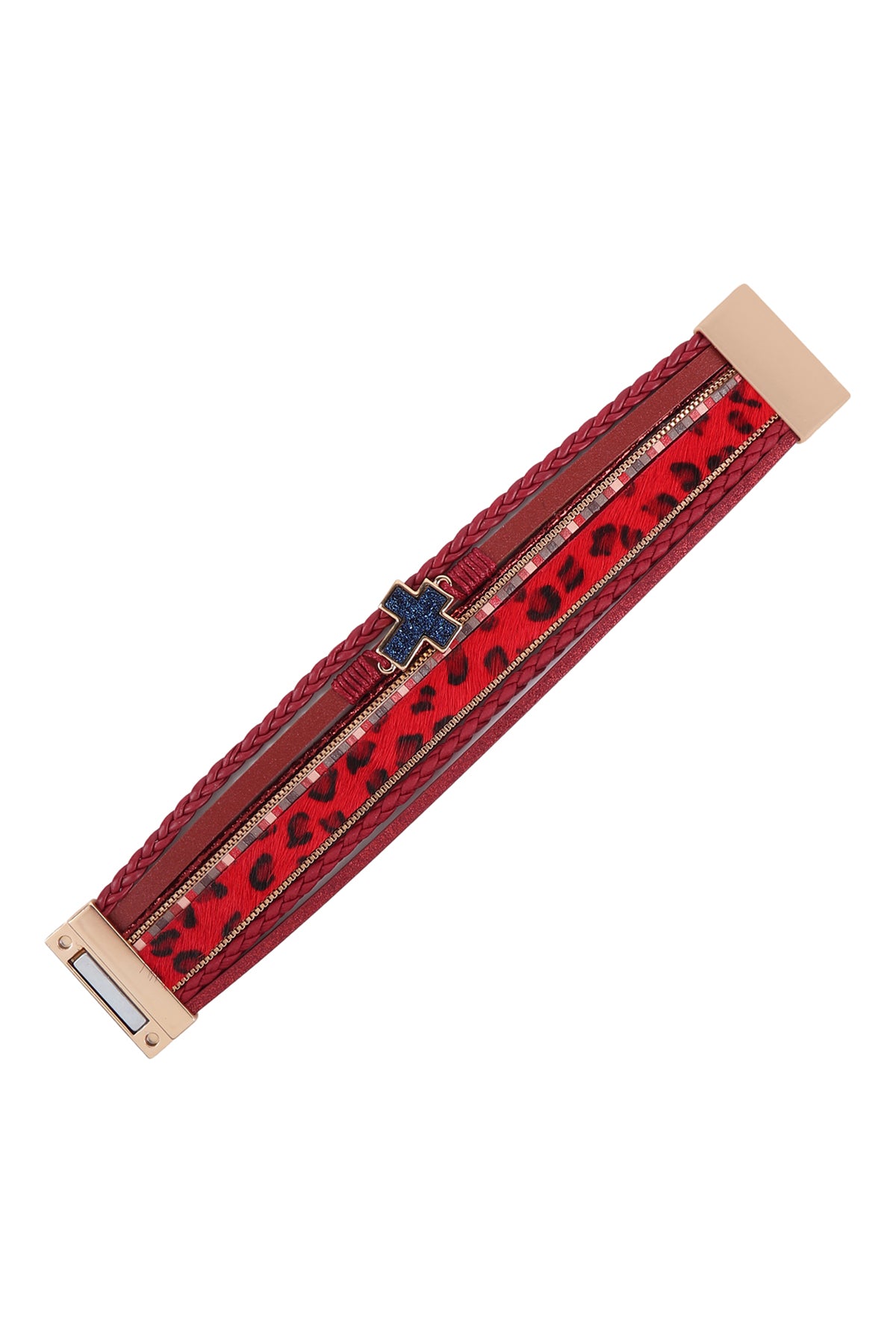 LEOPARD PRINT LEATHER BRAIDED CROSS STONE BRACELET – Riah Fashion