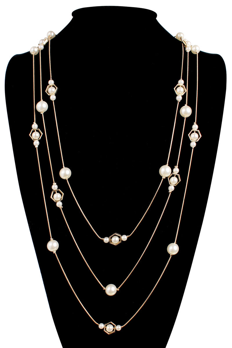 MULTI LINE OCTAGON PEARL CHAIN NECKLACE – Riah Fashion