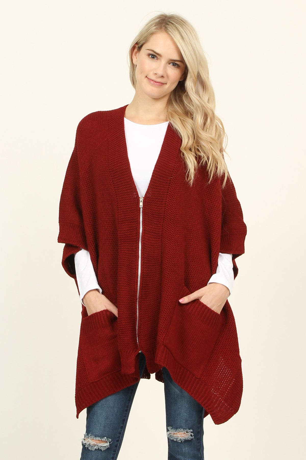 Zip Dolman Sleeve Pocket Poncho – Riah Fashion